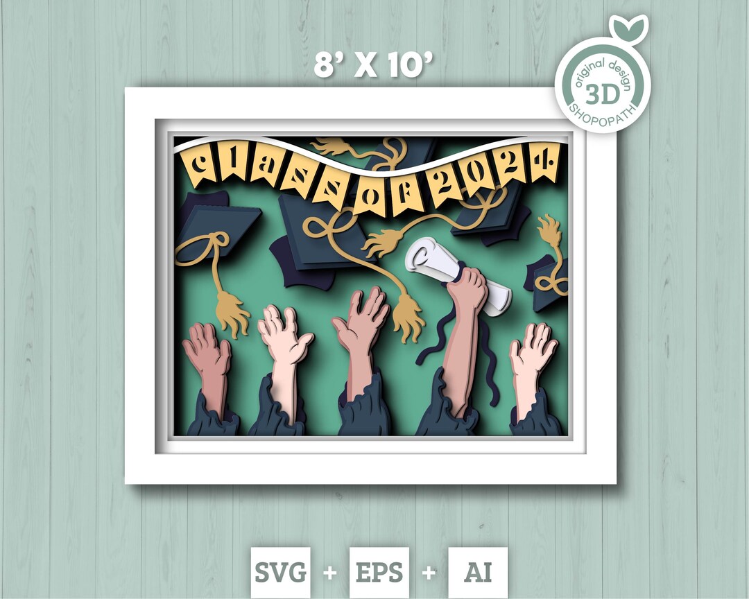 3D Graduation Students Shadow Box SVG, 3D Summer SVG, 3D Class of 2024 ...