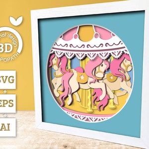 3D Layered Carousel SVG EPS, Carousel Shadow Box, Nursery 3D Svg Baby ...