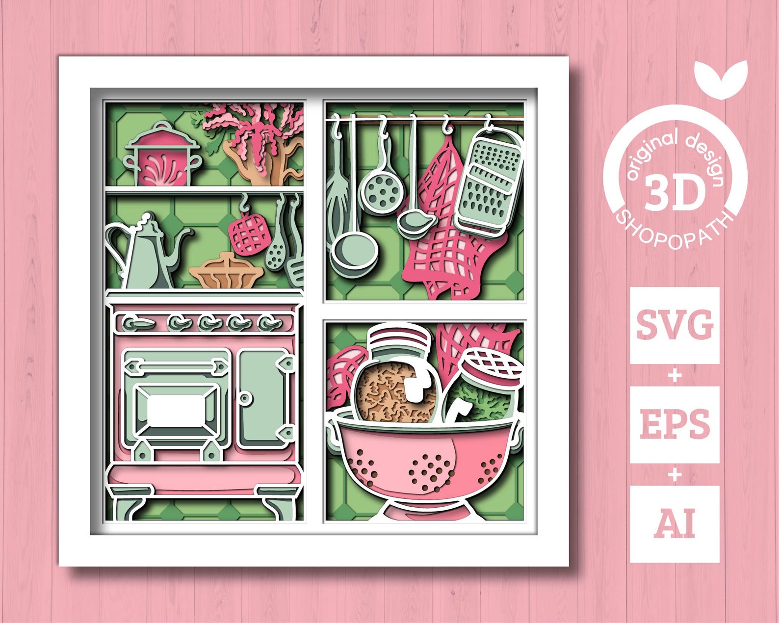 3D Kitchen SVG EPS, Cooking Shadow Box, Layered Cardstock Oven ...