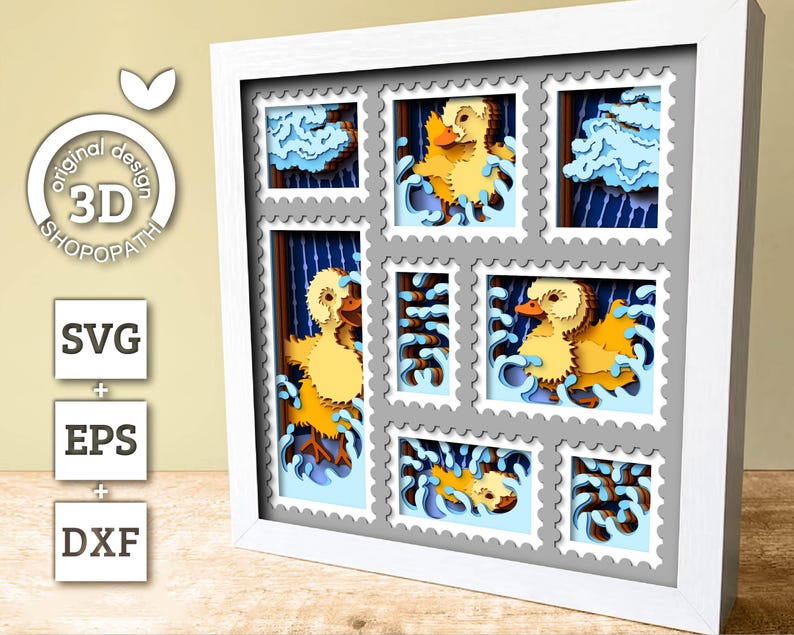 3D Baby Ducks Stamps Shadow Box SVG, 3D Layered Ducklings SVG, Layered ...