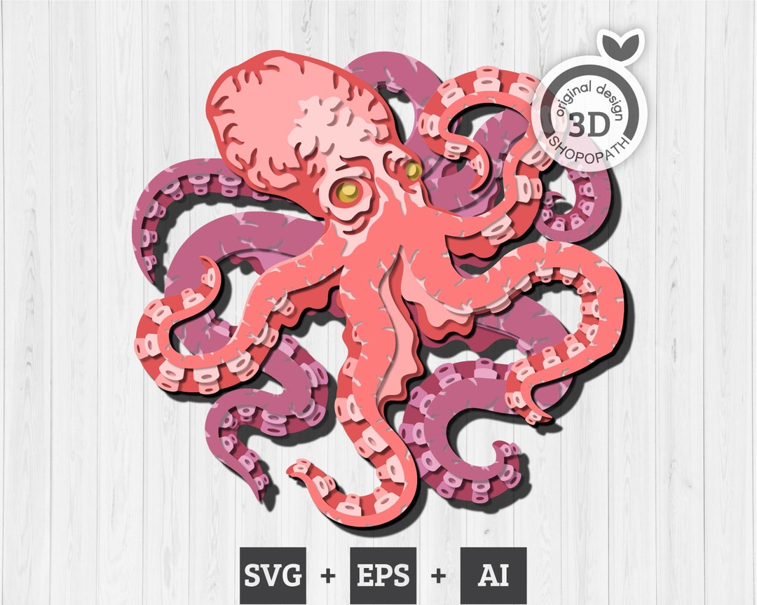3D SVG Layered Octopus, 3D Layered Octopus, Layered Papercut Octopus ...