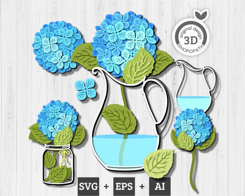 3D SVG Layered Hydrangea, 3D SVG Hydrangea Flowers, Flowers 3d Svg ...