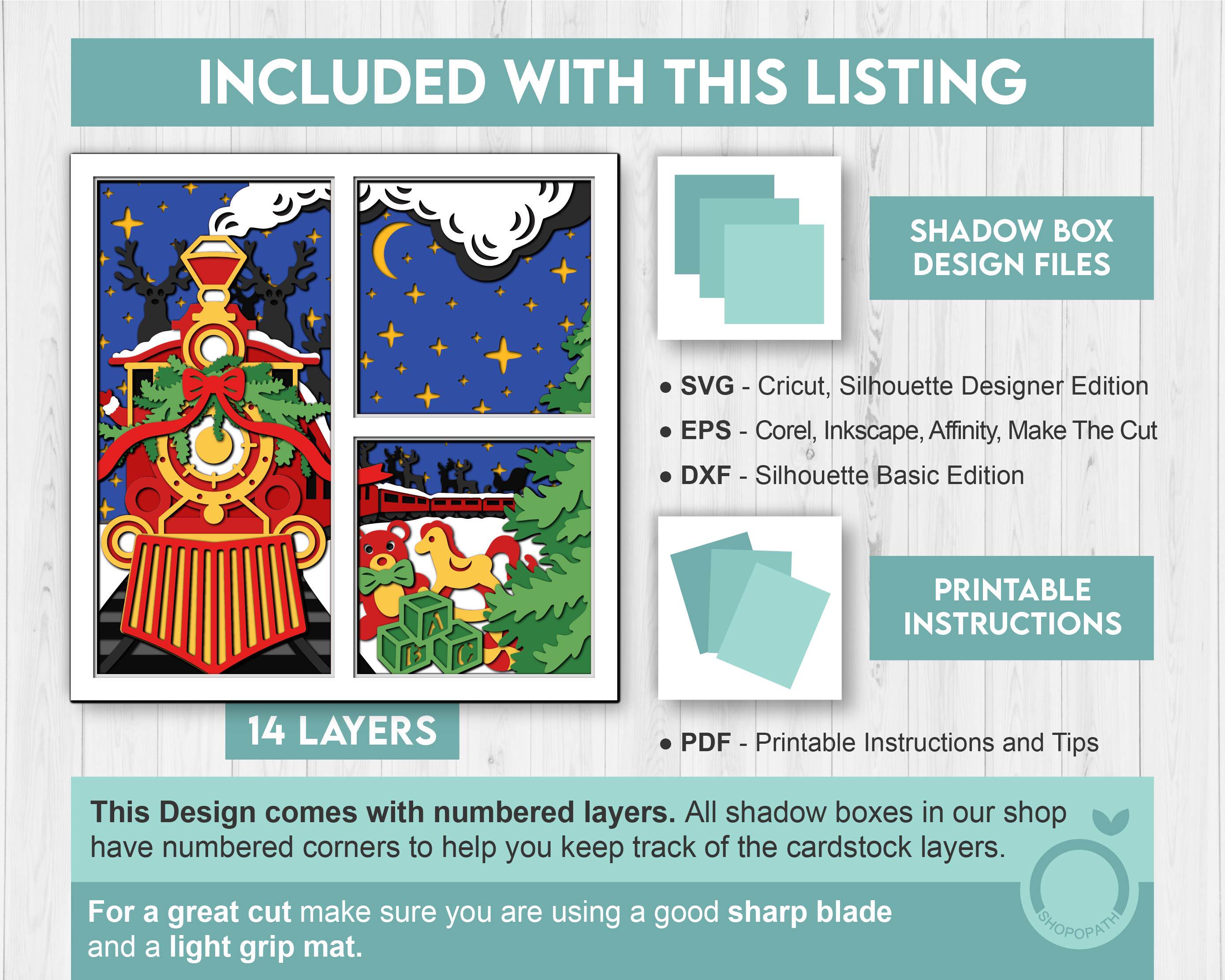 Christmas Train With Toys Panels - 3D Shadow Box Layered SVG DXF EPS ...