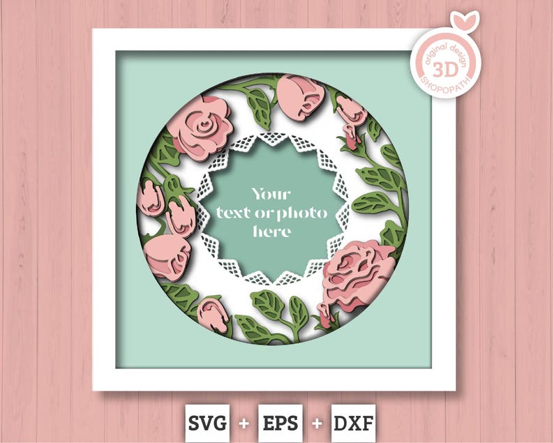 Lace Photo Frame With Roses - 3D Shadow Box Layered SVG DXF EPS ...