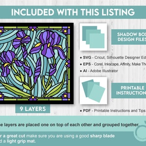3D SVG Stained Glass Iris Flowers Shadow Box, Iris Bouquet 3d Svg, 3D ...