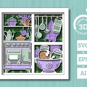 3D Kitchen SVG EPS Cooking Shadow Box Layered Cardstock - Etsy