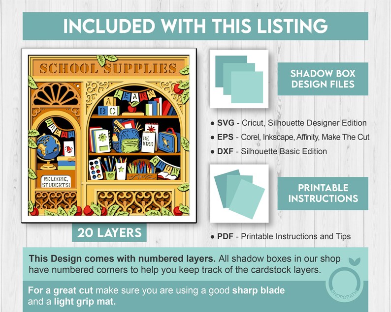 School Store With Supplies - 3D Shadow Box Layered SVG DXF EPS (cutting ...