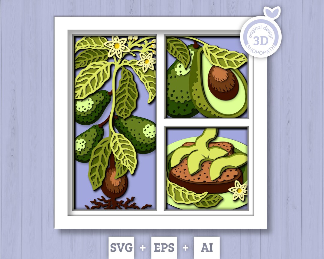 3D SVG Avocado Shadow Box SVG, Avocado Toast Shadow Box, Breakfast 3D ...