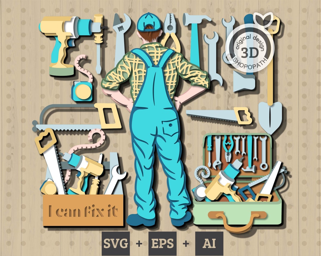 3D SVG Layered Tools Bundle, Handyman 3D SVG, Layered Papercut Svg ...