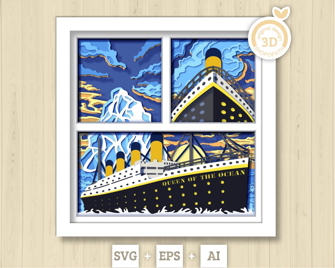 3D SVG Ocean Liner Shadow Box, Sea 3D Svg, Ship 3D Svg, Sunset 3d Svg ...