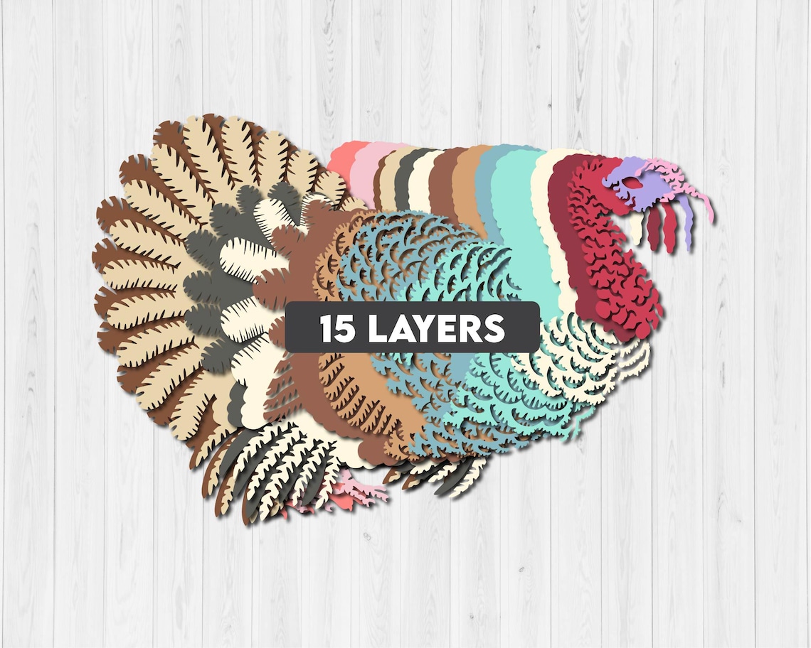 3D SVG Turkey, 3D SVG Thanksgiving, Layered Turkey 3d Svg, Bird 3d Svg ...