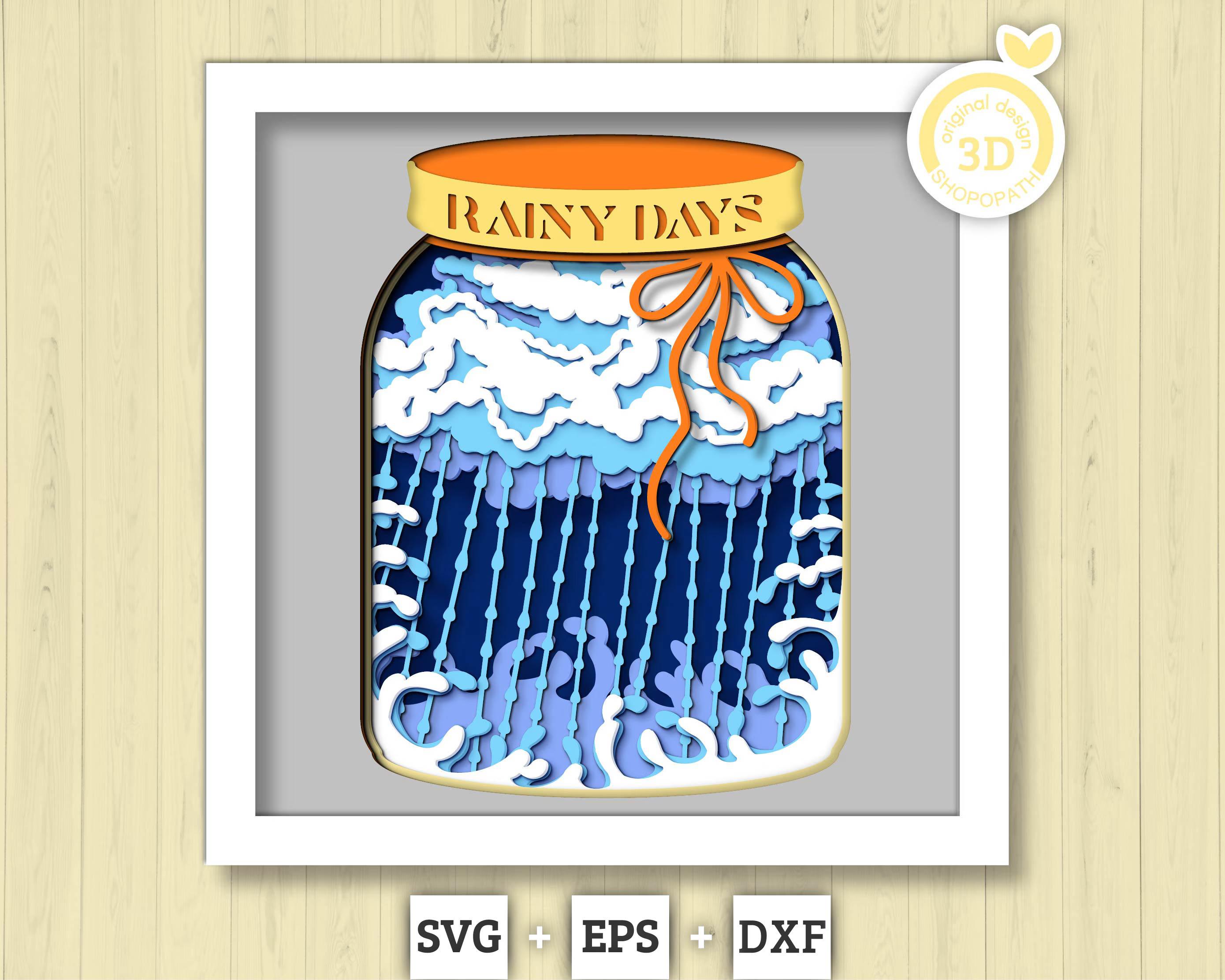 Rainy Days in Jar - 3D Shadow Box Layered SVG DXF EPS (cutting Files ...