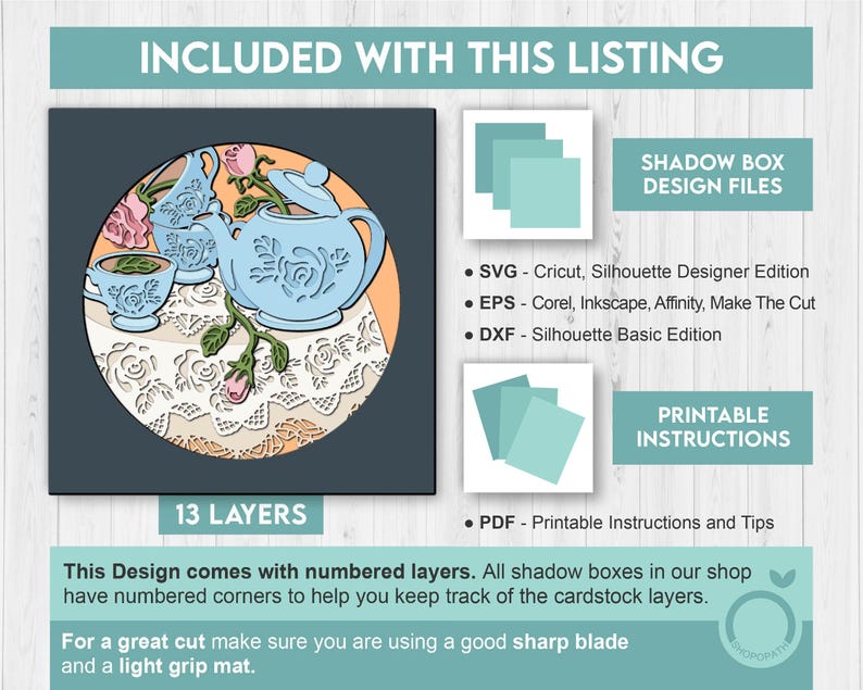 Tea Party With Lace - 3D Shadow Box Layered SVG DXF EPS (cutting Files ...