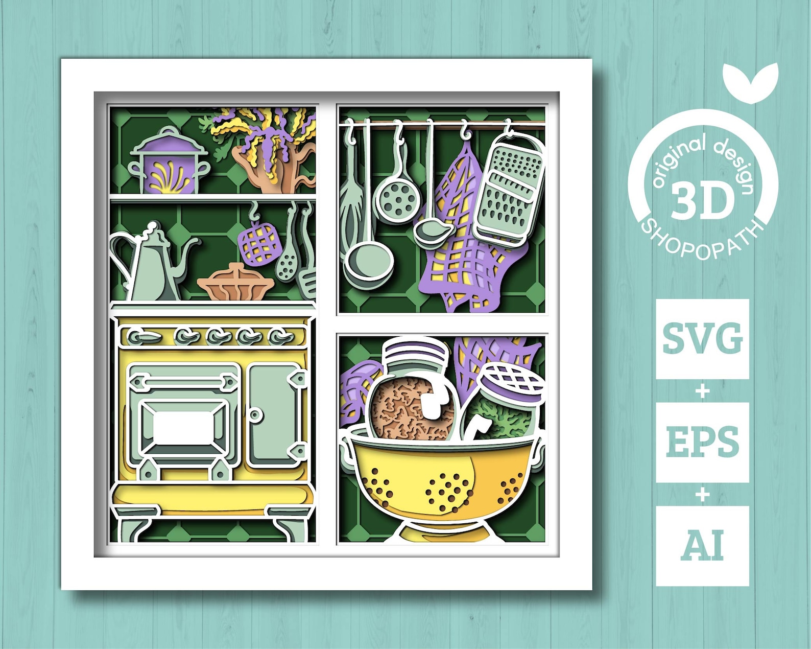 3D Kitchen SVG EPS, Cooking Shadow Box, Layered Cardstock Oven ...