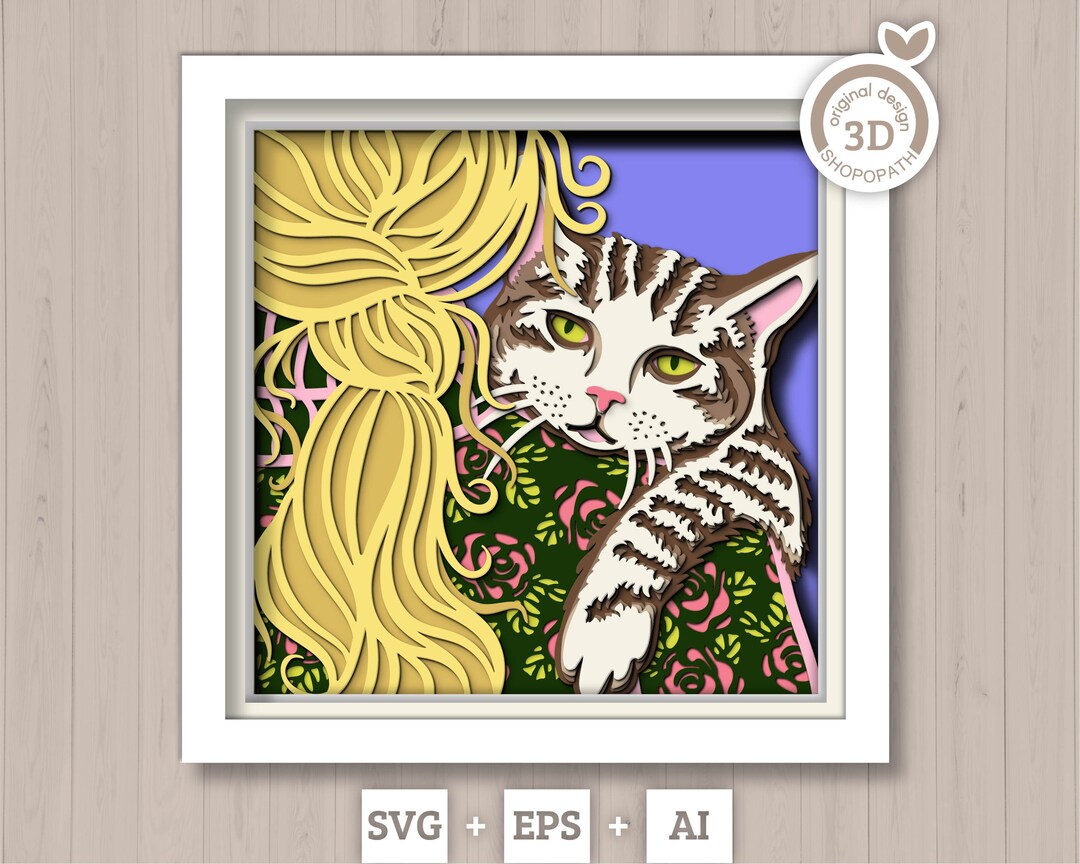 3D SVG Cat Shadow Box, Tabby Cat Layered SVG, Pet Memorial Kitten 3D ...