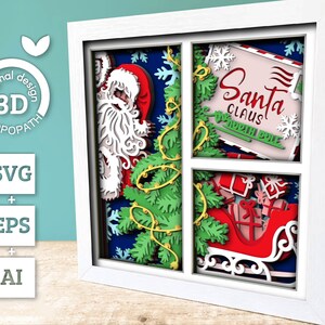 3D SVG Christmas Shadow Box, Layered Winter Svg, Santa Claus Shadow Box ...