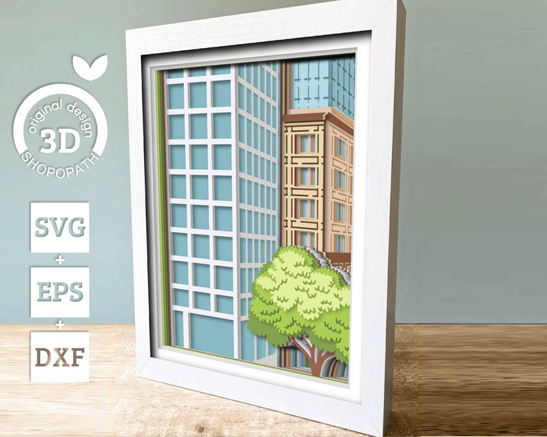 Set of 3 Cityscape Shadow Boxes 3D SVG 8x10 Triptych With Skyscraper ...