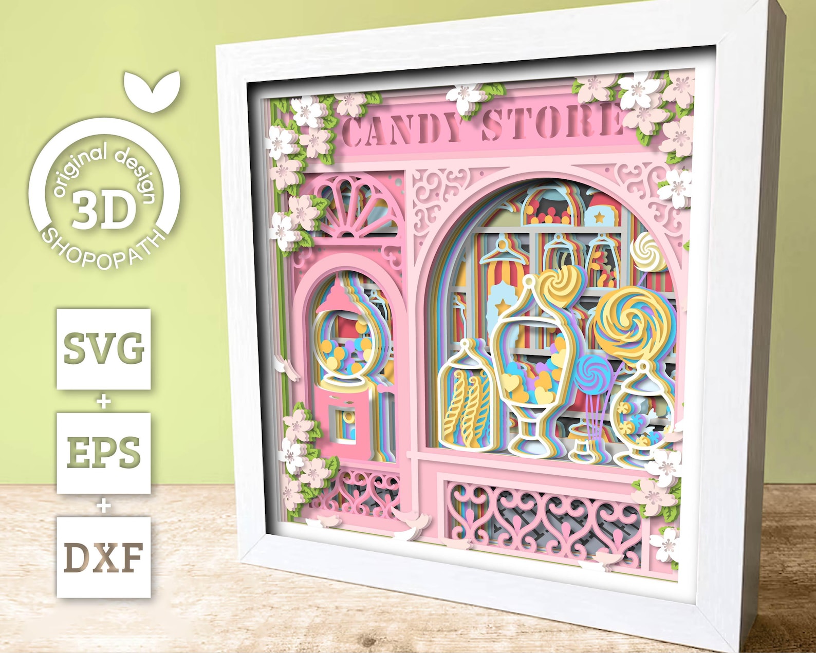 Candy Store Shadow Box 3D SVG With Layered Candy Sweets and Lollipop ...