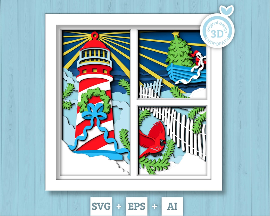 3D SVG Lighthouse Shadow Box, Layered Cardinal Svg, Lighthouse ...