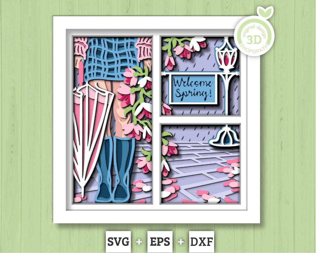 3D Layered Spring Rain SVG, Spring Shadow Box, Magnolia Flowers 3D Svg ...