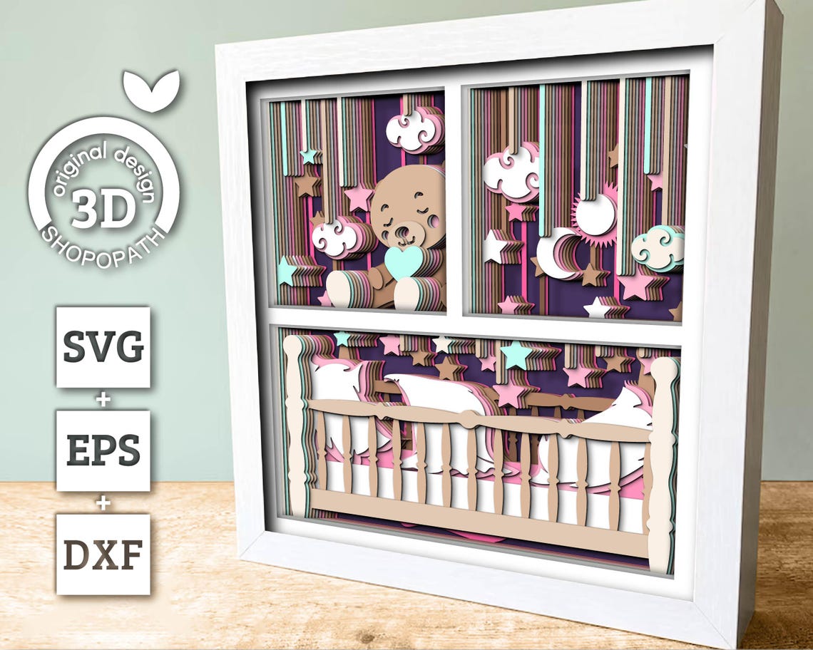 3D Baby Crib Shadow Box SVG, Cute Baby 3d Svg, Baby Shower 3d SVG ...