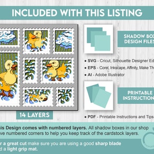 3D Baby Ducks Stamps Shadow Box SVG, 3D Layered Ducklings SVG, Layered ...