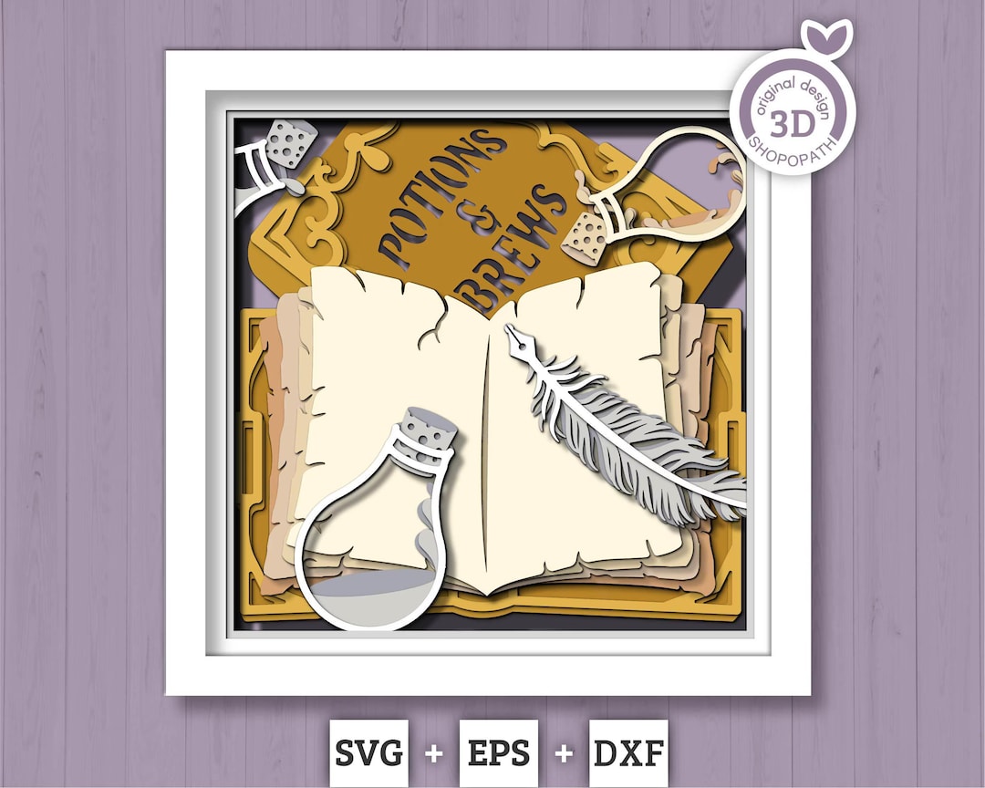 3D SVG Witch Spell Book Shadow Box, Halloween Shadow Box 3D Svg ...