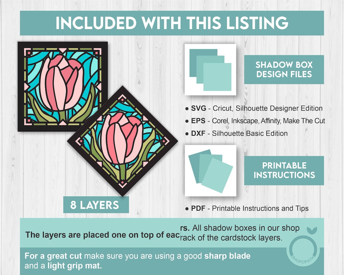3D SVG Tulips Mini Stained Glass Shadow Box, Tulips 3d Svg, 3D Flowers ...