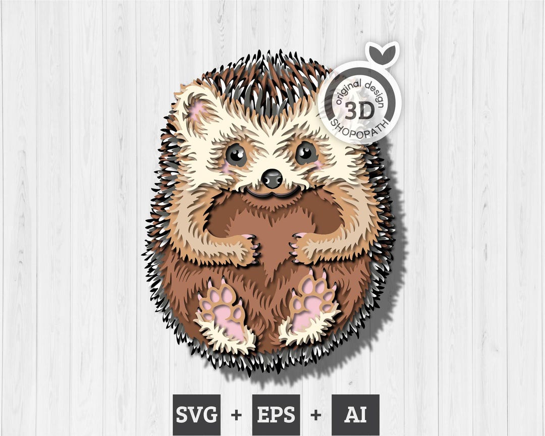 3D SVG Hedgehog, 3D SVG Woodland Animals, Layered Baby Hedgehog 3d Svg ...