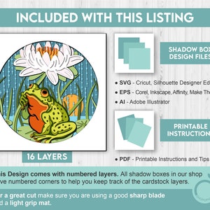3D Frog Under Water Lily Flower in the Rain Shadow Box SVG, 3D Summer ...