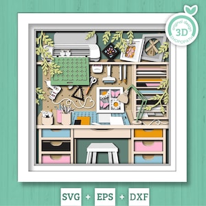 Craft Room Shadow Box 3D SVG With Hobby Tools, Desk, Cricut Cutting ...