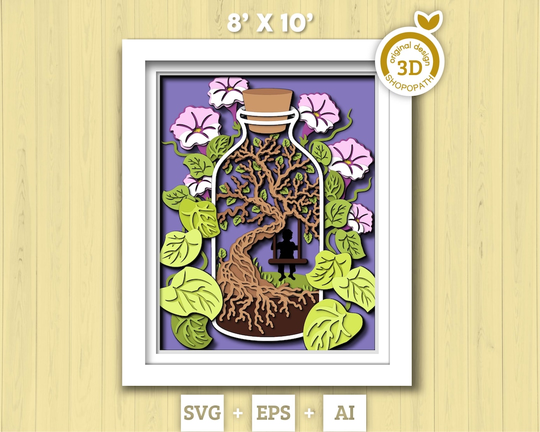 3D SVG Terrarium in Bottle Shadow Box, Morning Glory Flower 3d Svg, Boy ...