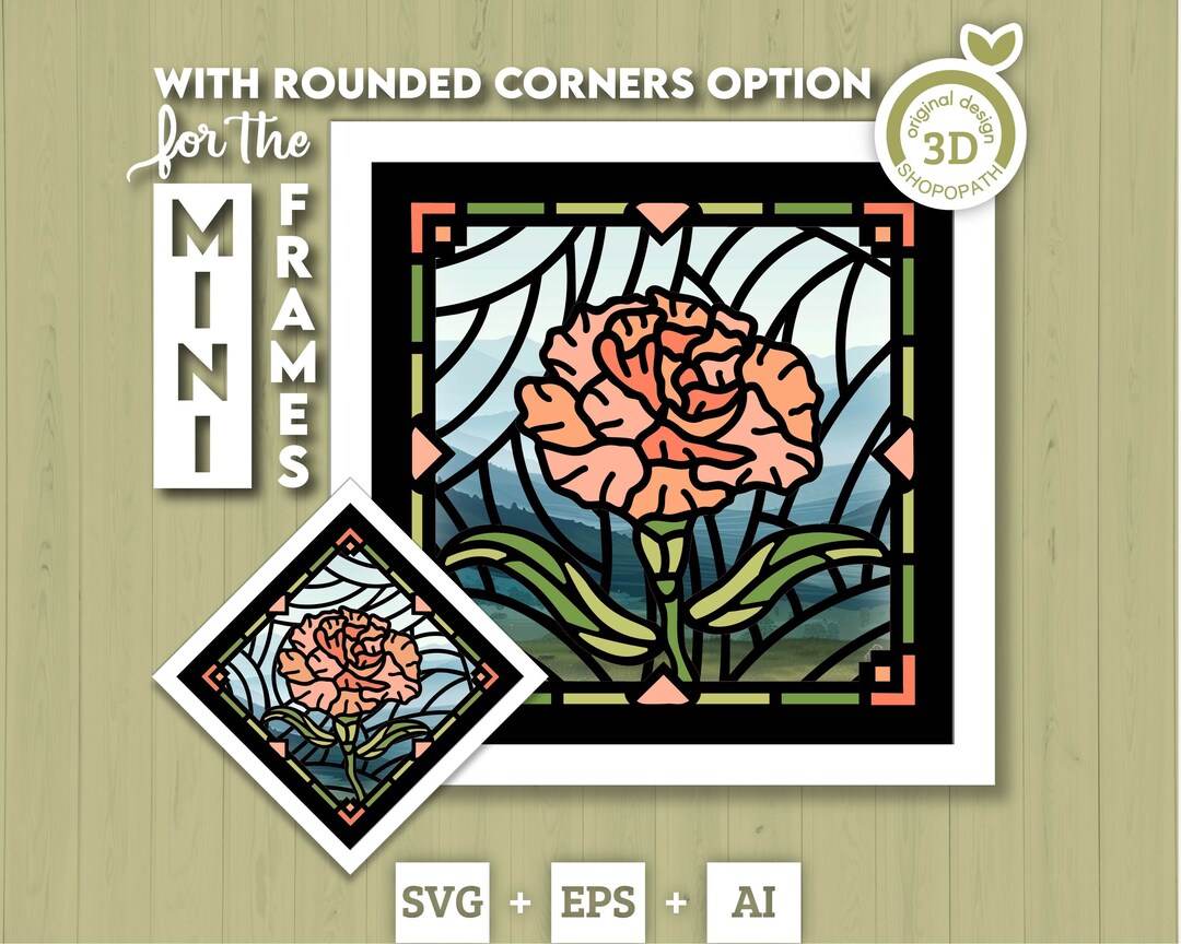 3D SVG Carnations Mini Stained Glass Shadow Box, Carnations 3D Svg, 3D ...