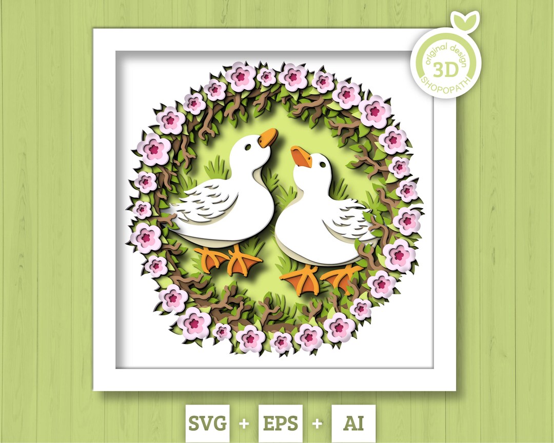 3D SVG Spring Shadow Box, Blossom Tree Shadow Box, Ducks 3D Svg, Cherry ...