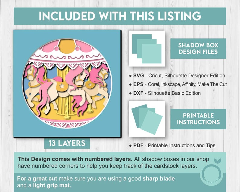 Toy Carousel Nursery - 3D Shadow Box Layered SVG DXF EPS (cutting Files ...