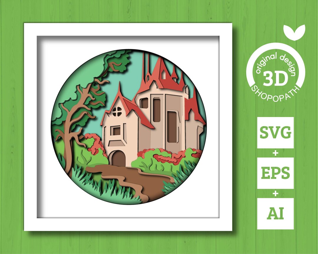 3D Layered Castle SVG EPS Fantasy Shadow Box Country Castle - Etsy