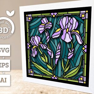 3D SVG Stained Glass Iris Flowers Shadow Box, Iris Bouquet 3d Svg, 3D ...