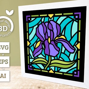 3D SVG Iris Mini Stained Glass Shadow Box, Iris 3D Svg, 3D Flowers Svg ...