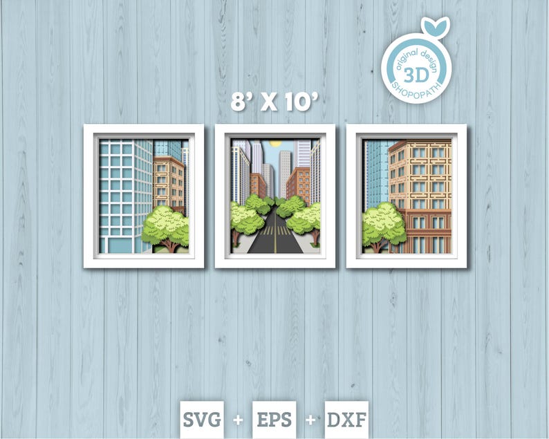 Set of 3 Cityscapes Triptych - 3D Shadow Box Layered SVG DXF EPS ...