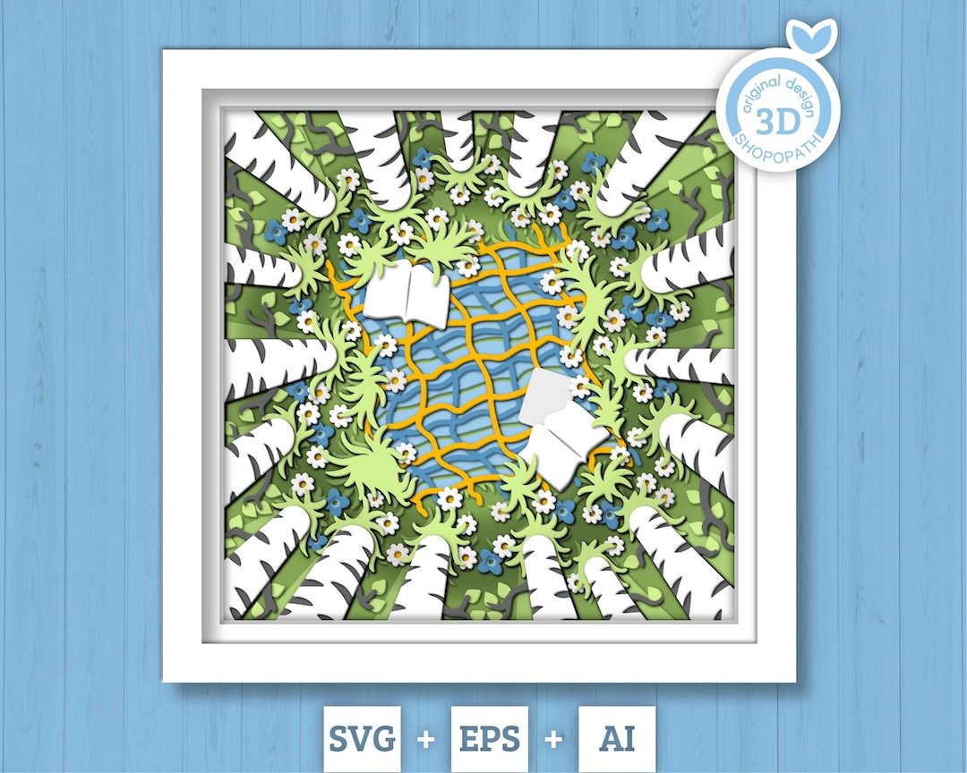 3D SVG Spring Shadow Box, Birch Tree Shadow Box, Book 3D Svg Reading ...