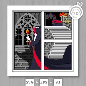 3D SVG Vampire Shadow Box, Layered Ghost Halloween, Panels Haunted ...