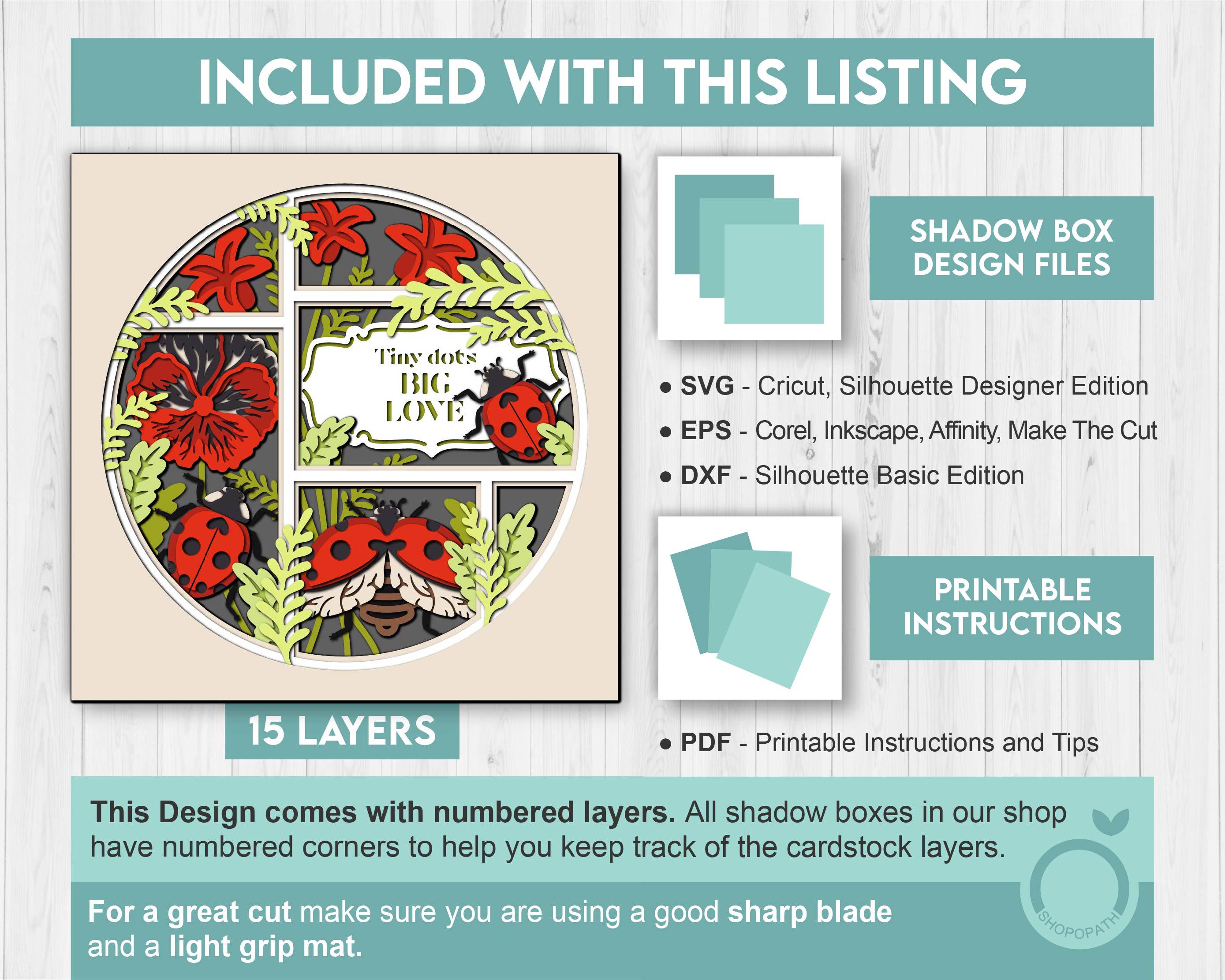 3D SVG Love Bugs Shadow Box, Layered Ladybug 3D Svg, Pansy 3D SVG ...