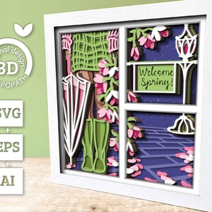 3D Layered Spring Rain SVG, Spring Shadow Box, Magnolia Flowers 3D Svg ...