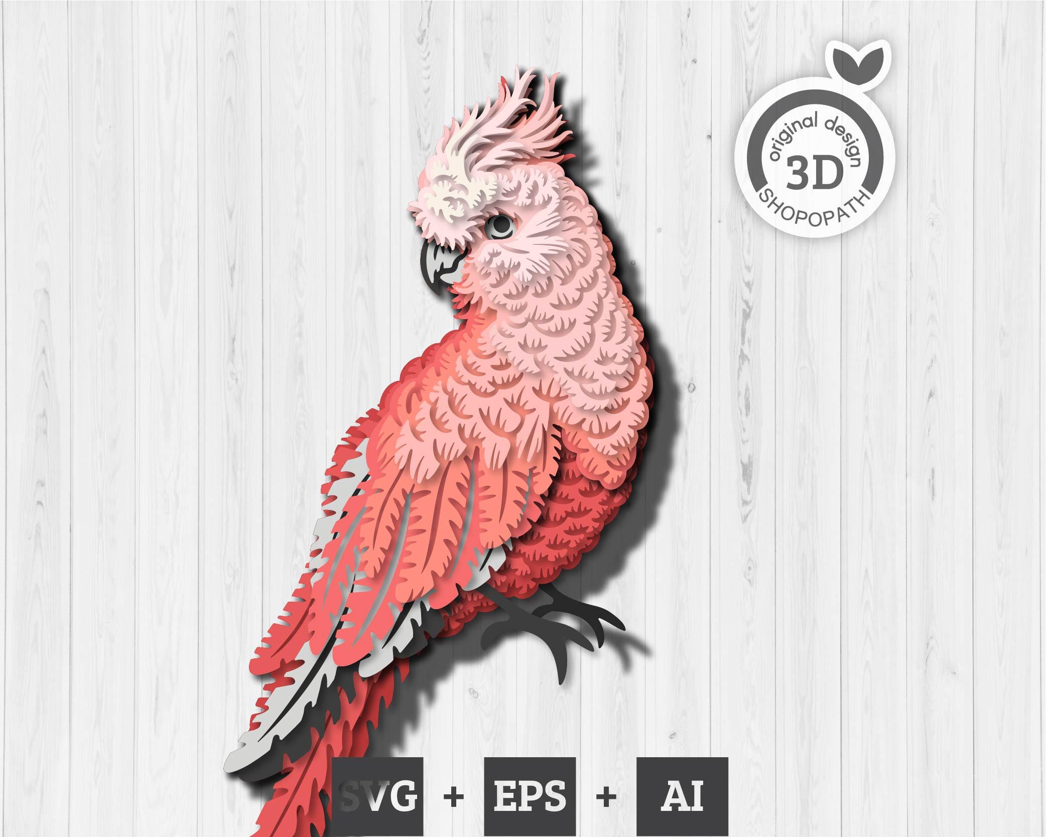 Layered Cockatoo SVG Element, Exotic Layered Bird 3d Svg, Cutting DXF ...