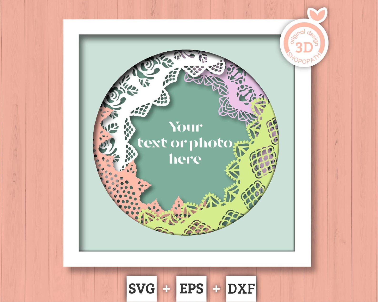 Photo Frame With Lace - 3D Shadow Box Layered SVG DXF EPS (cutting ...