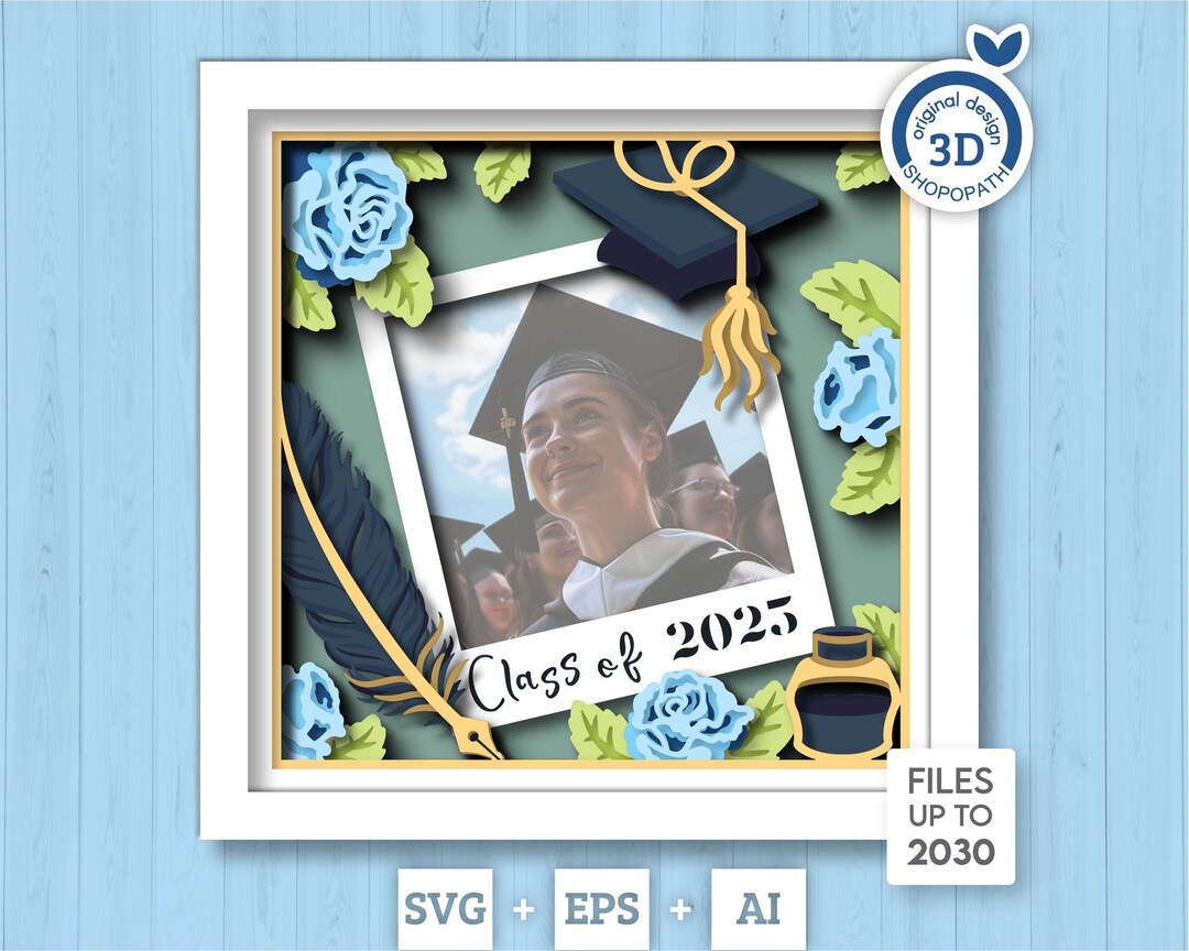 3D Customisable Graduation Shadow Box SVG, 3D Class of 2025 Svg, 3D Owl ...