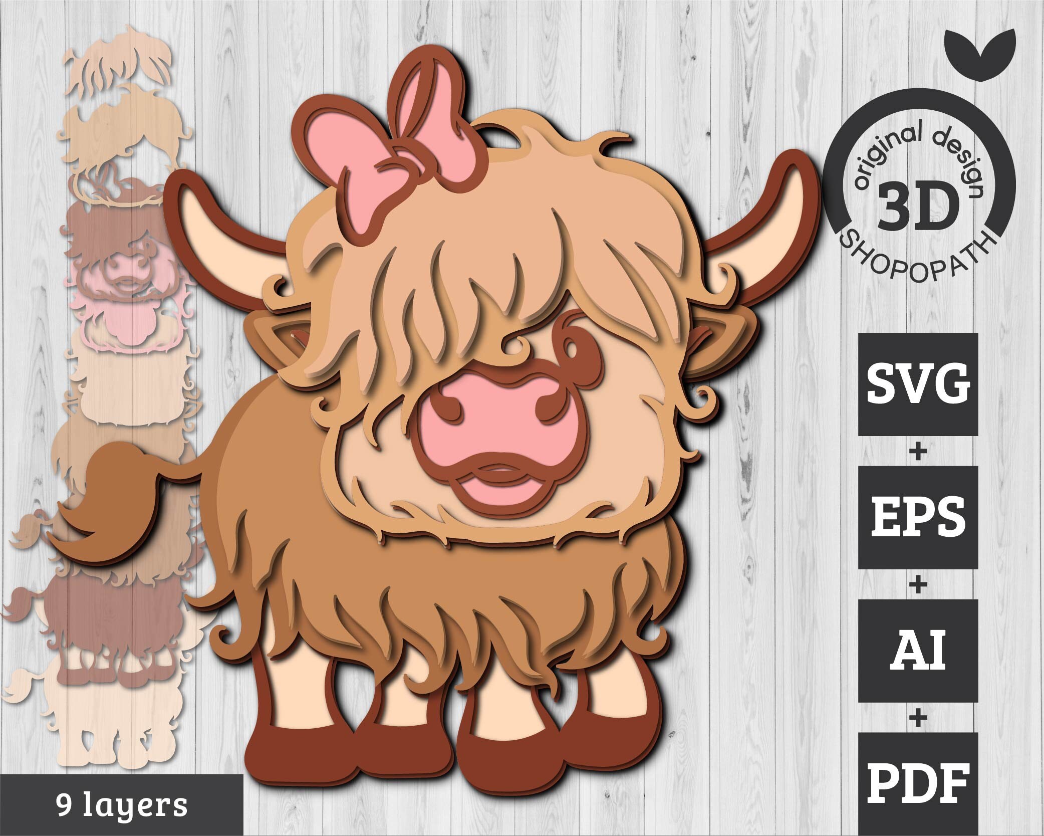 3D Layered Highland Cow With Bow SVG, Laser Cut File (digital Download ...