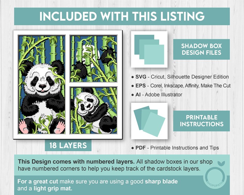 3D SVG Panda Bears Shadow Box, 3D SVG Panda Cubs, 3D Bamboo Svg, Baby ...