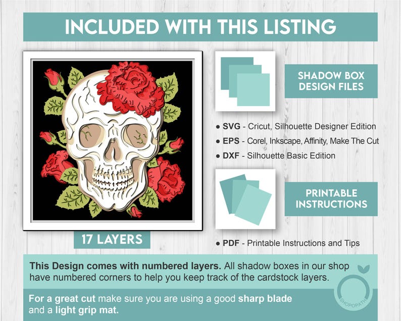 3D SVG Skull With Rose Shadow Box, Halloween Shadow Box 3D Svg, Layered ...