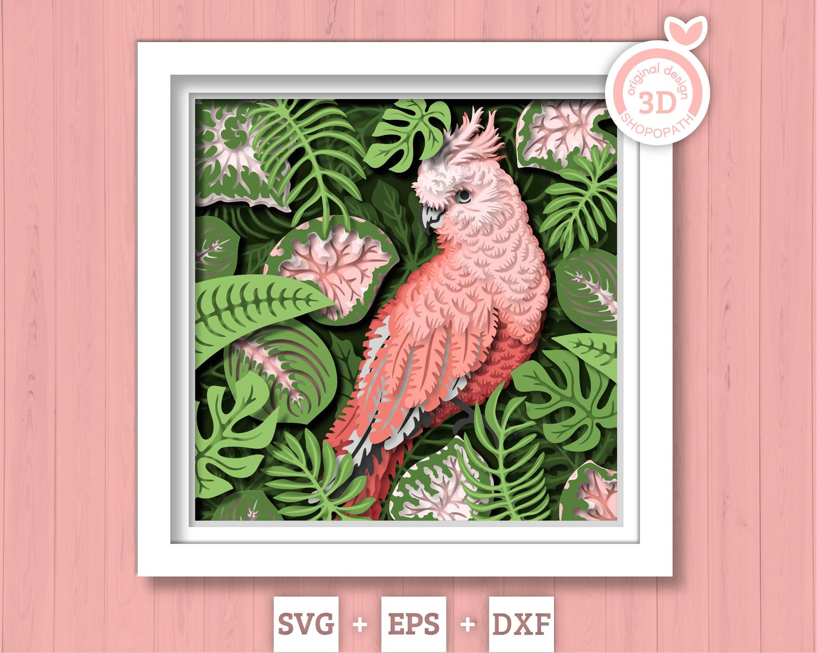 Cockatoo With Tropical Plants - 3D Shadow Box Layered SVG DXF EPS ...